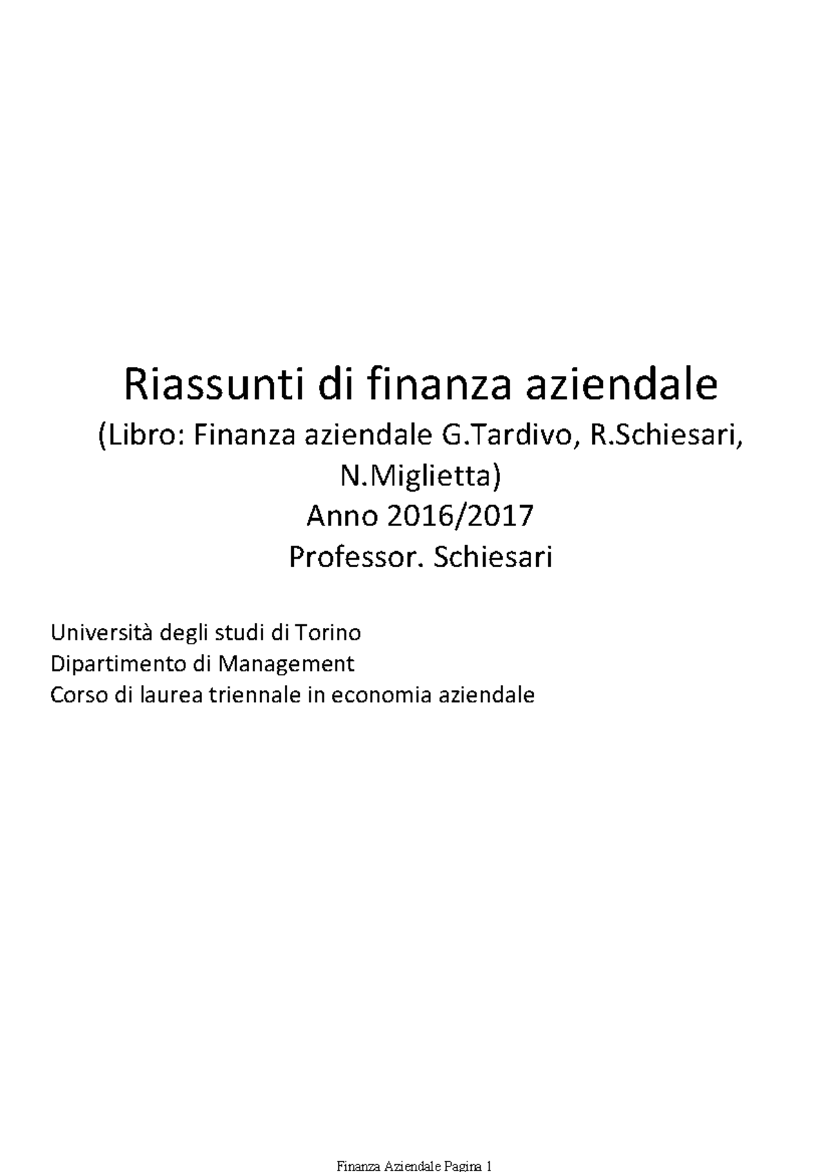 Riassunto finanza aziendale - Warning: TT: undefined function: 32 Warning: TT: undefined ...