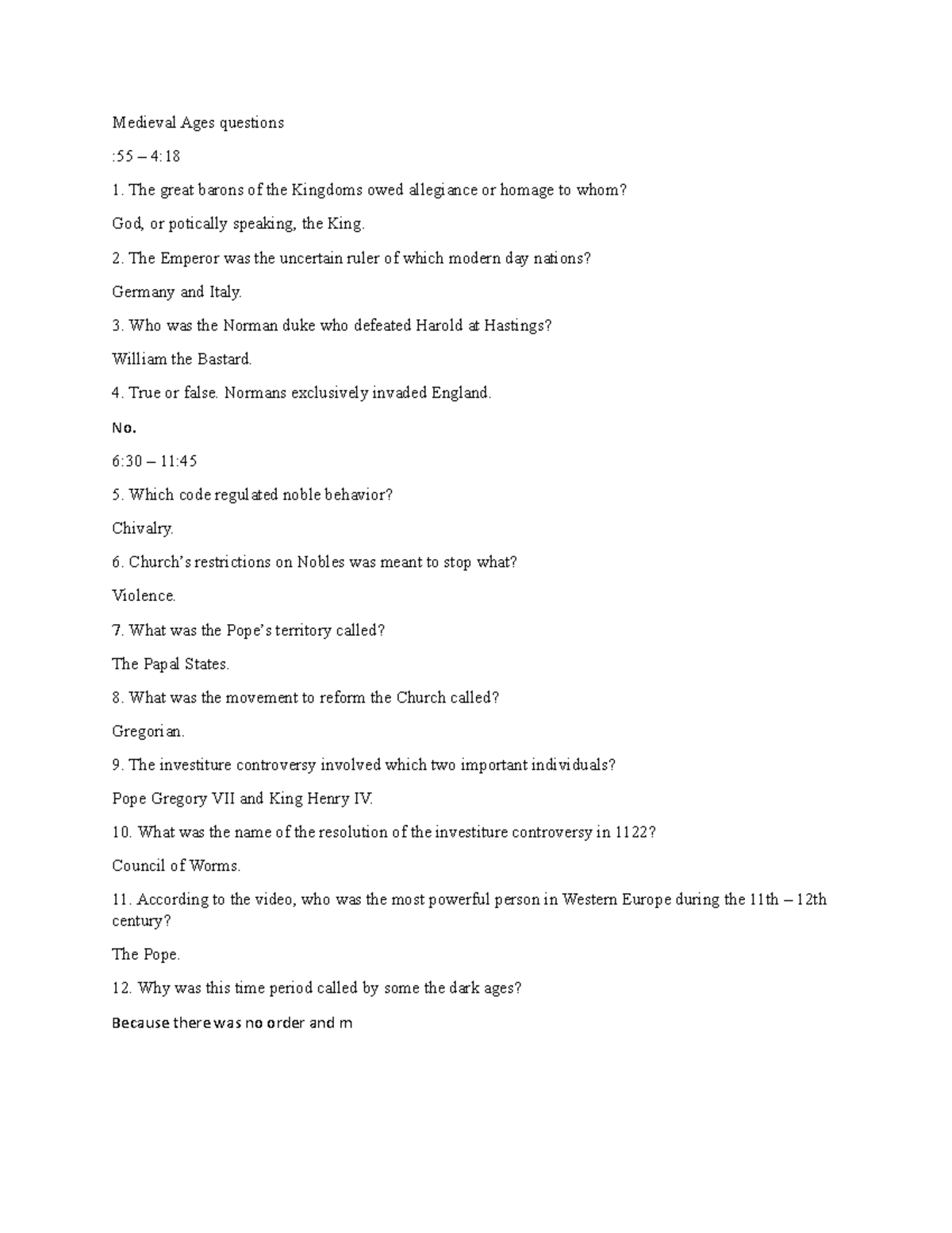 Middle age video answers - Medieval Ages questions :55 – 4: The great ...