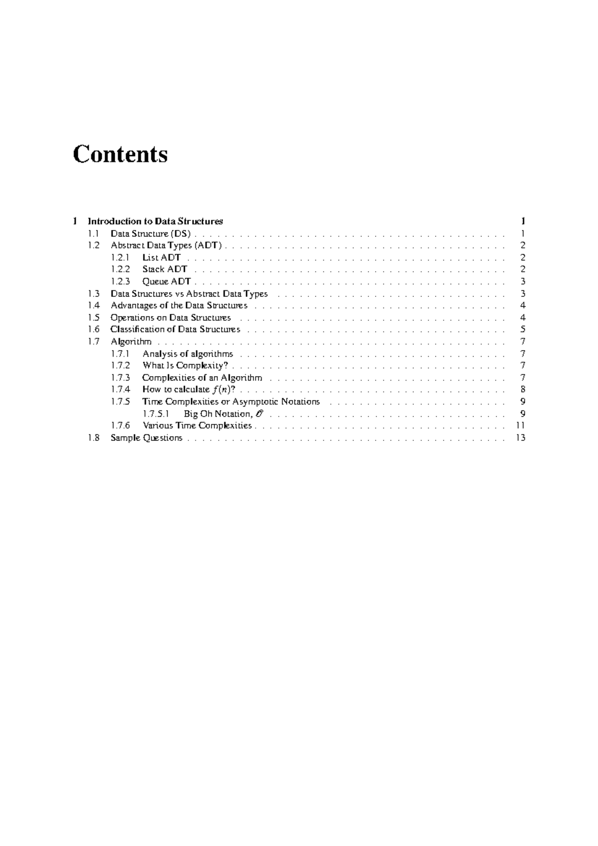 2 Array Contents 1 Introduction To Data Structures 1 Data Structure Ds 1 Abstract Data
