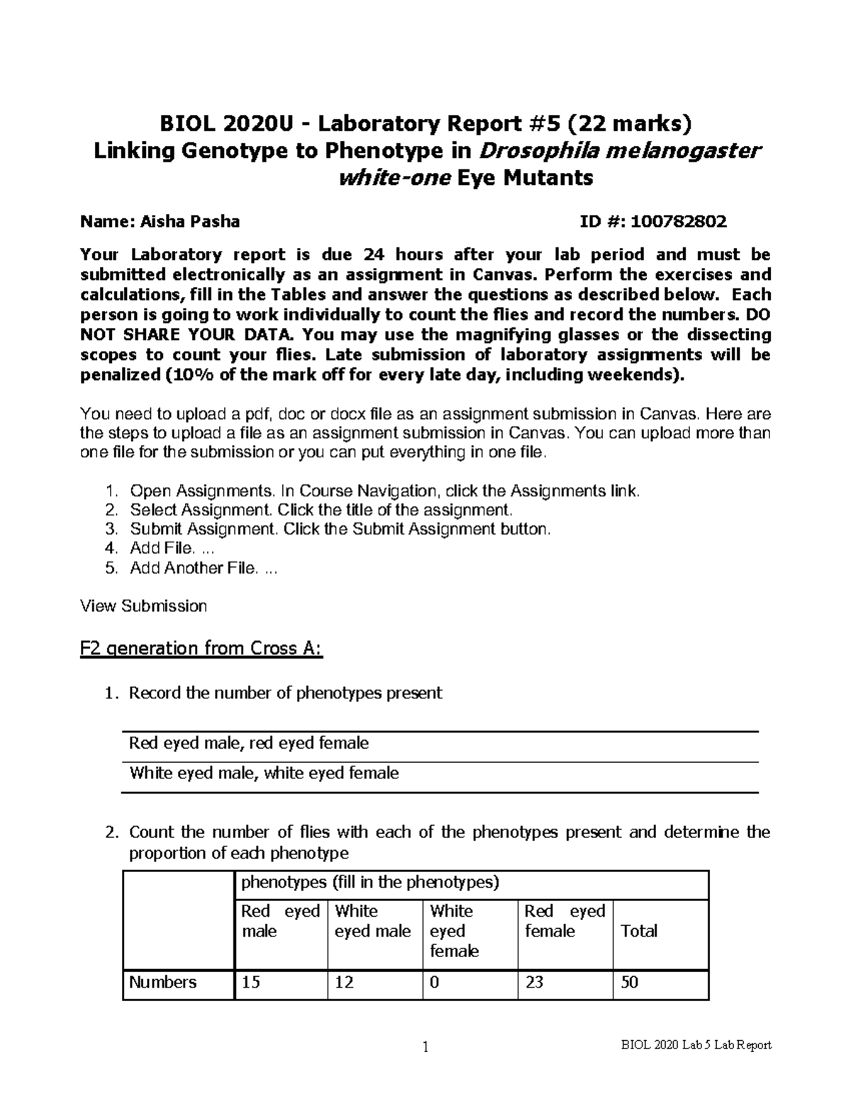 Lab 5-Biol 2020U-Lab Report 2022 - BIOL2020U - Ontario Tech University ...