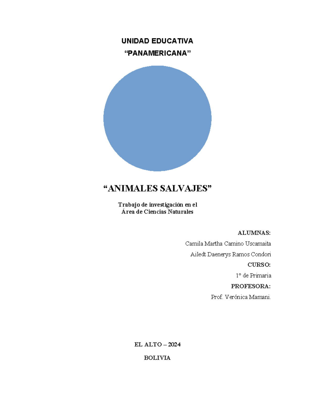 Animales - UNIDAD EDUCATIVA “PANAMERICANA” “ANIMALES SALVAJES” Trabajo ...