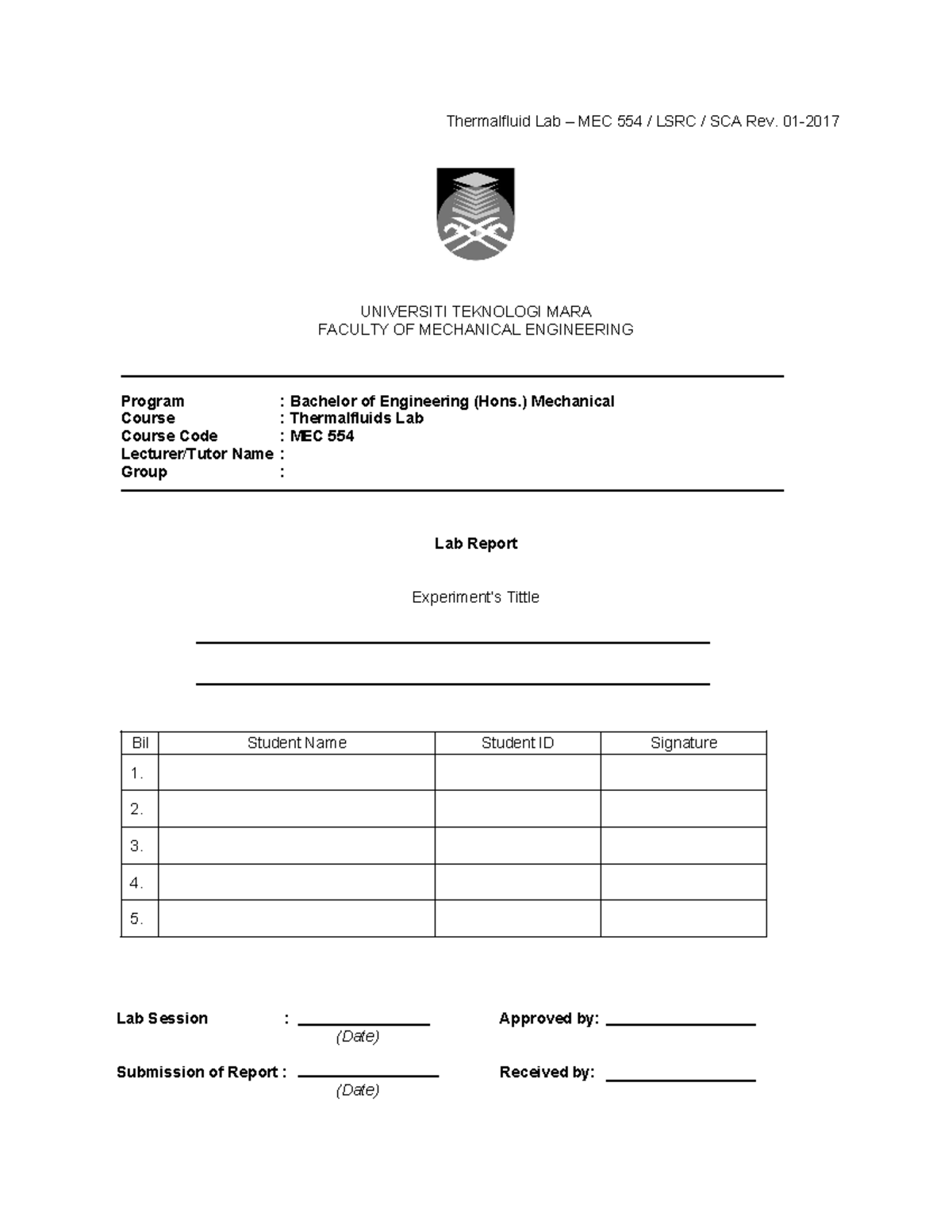 Front Cover & Report Assessment Form 2017 New - Thermalfluid Lab – MEC ...
