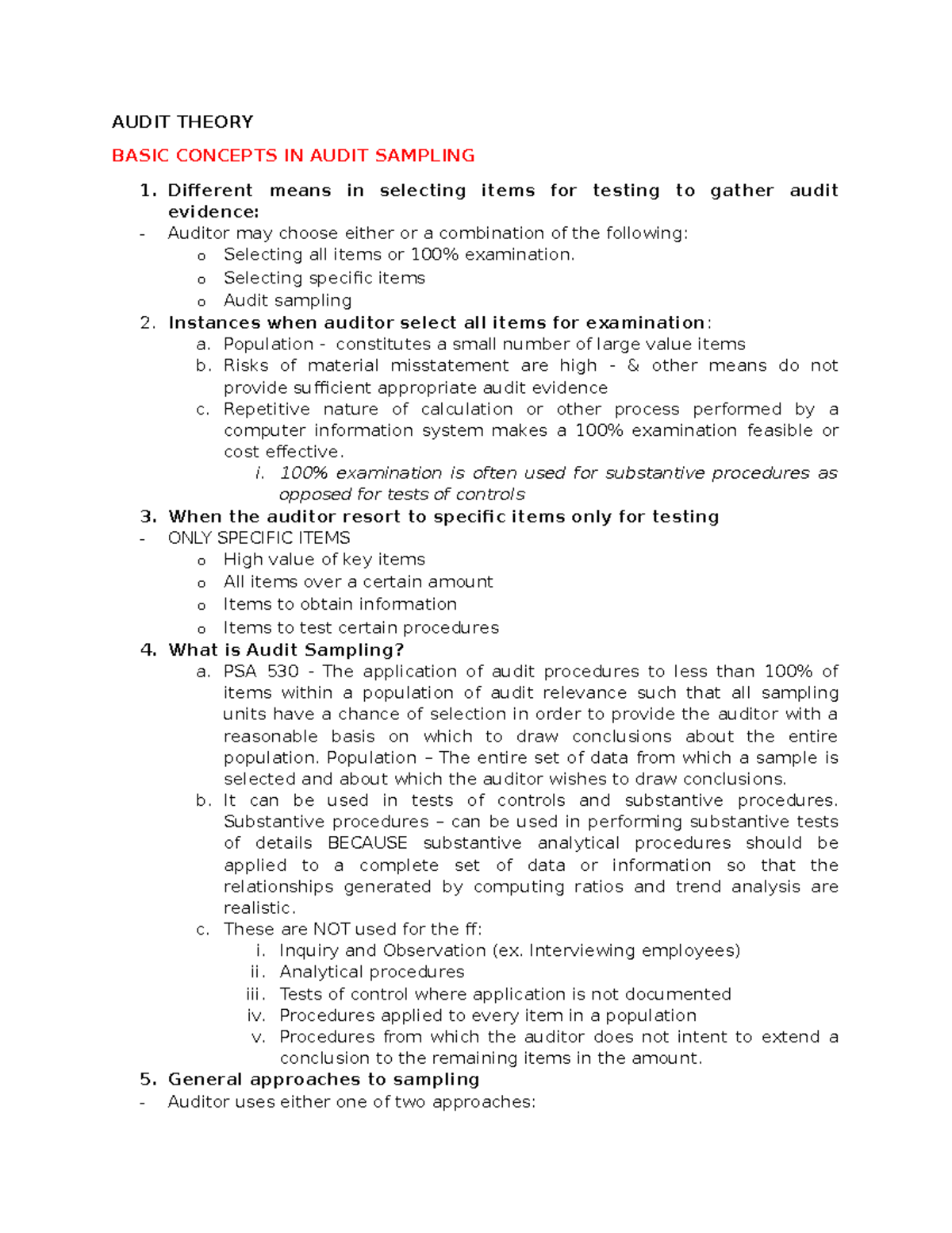 Audit Theory - AUDIT THEORY BASIC CONCEPTS IN AUDIT SAMPLING Different ...