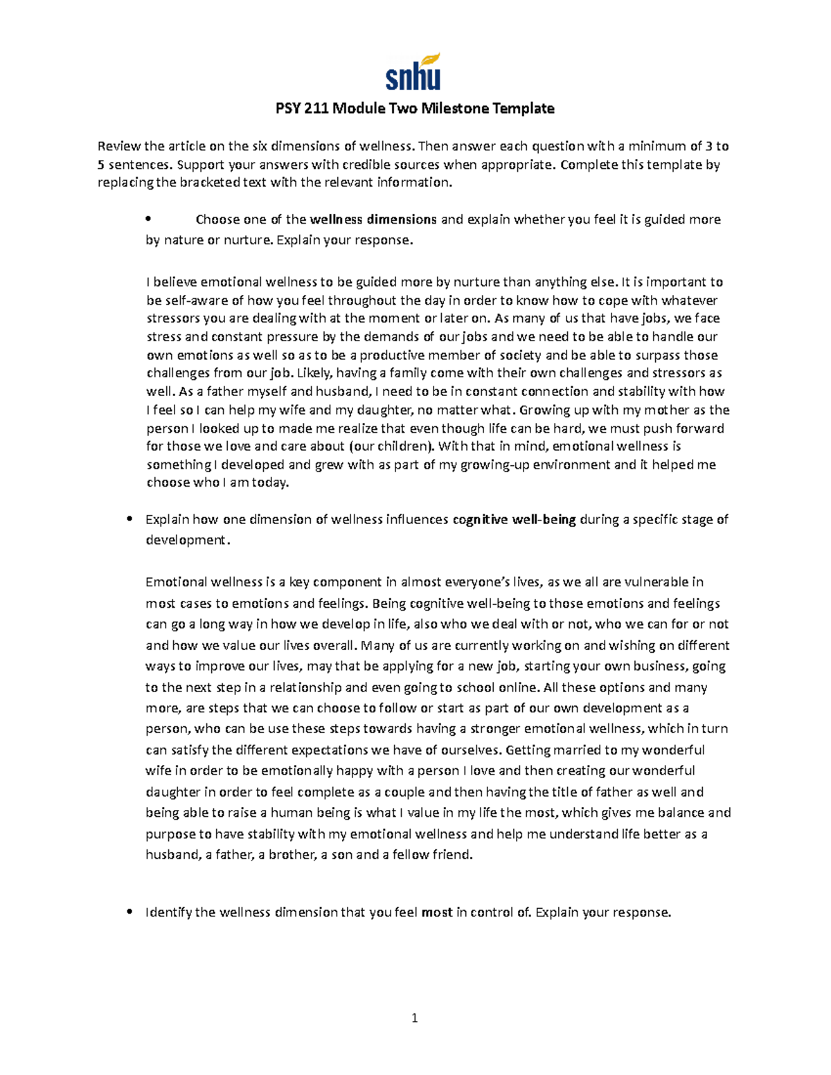 Week 2 Assignment - PSY 211 Module Two Milestone Template Review the ...