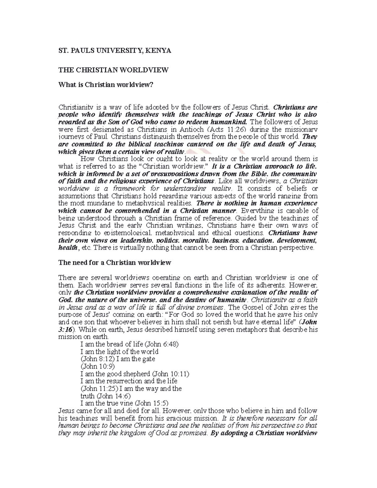 The Christian World View- Intorduction - ST. PAULS UNIVERSITY, KENYA ...