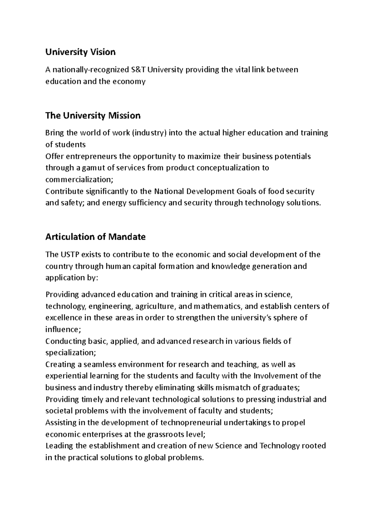 USTP-vision-mission - vision and mission - University Vision A ...