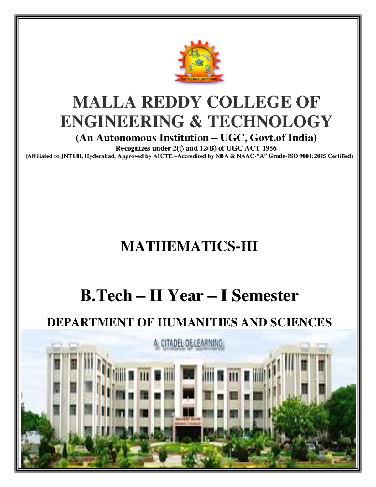 Mathematics-III Digital Notes - MALLA REDDY COLLEGE OF ENGINEERING ...
