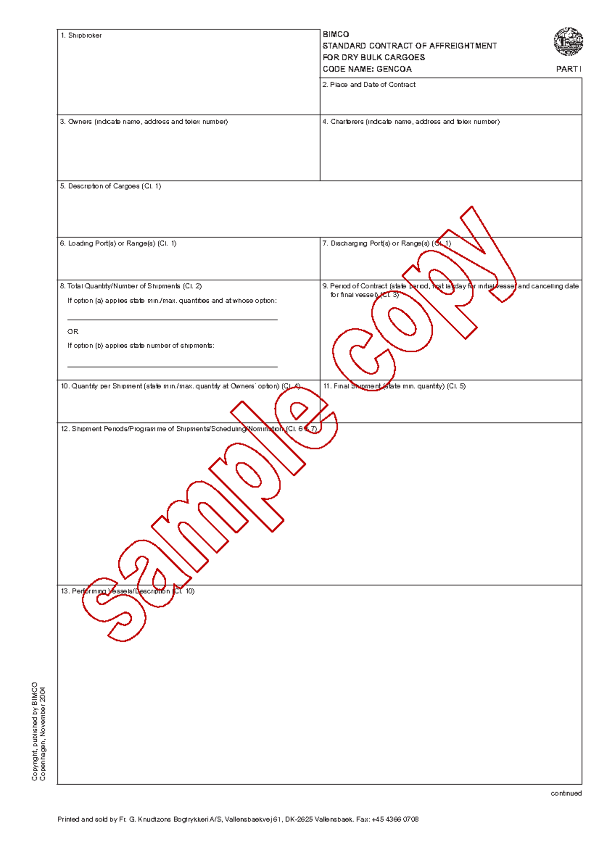 Bimco Standard Contract OF Affreightment - BIMCO STANDARD CONTRACT OF ...