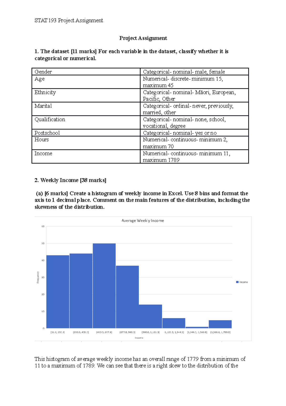 Project Assignment STAT193 - Project Assignment The dataset [11 marks] For each variable in the ...