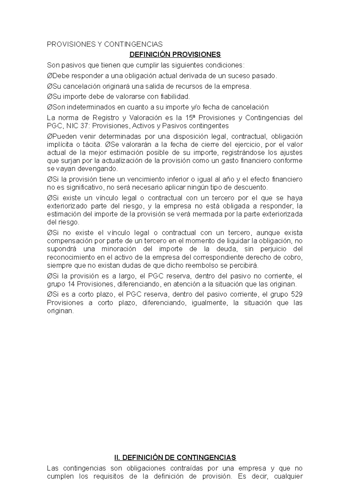 Tema 9-10 - Tema 9-10 - PROVISIONES Y CONTINGENCIAS DEFINICIÓN ...