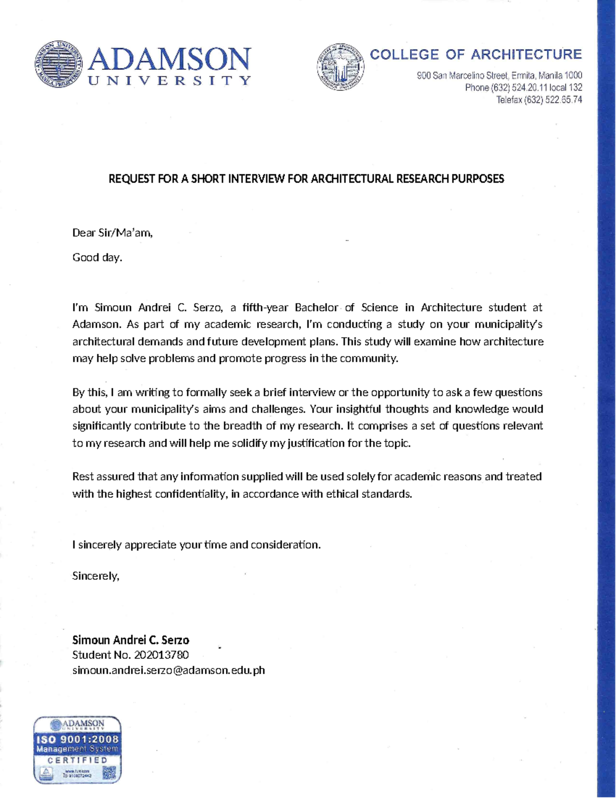 Req letter for interview serzo With letter head - REQUEST FOR A SHORT INTERVIEW FOR ...