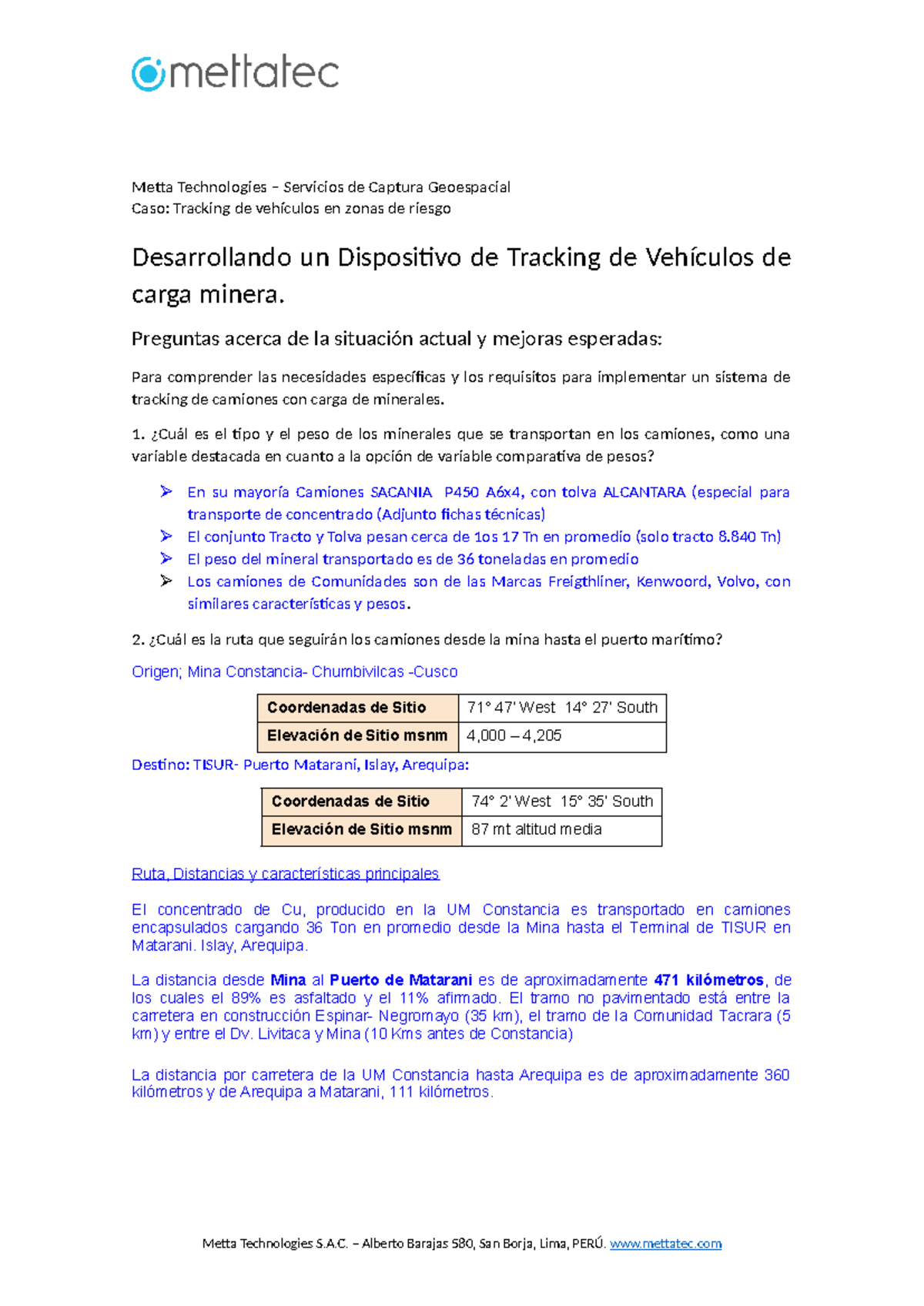 Mettatec Servicios de Tracking Vehicular Minero - Metta Technologies ...