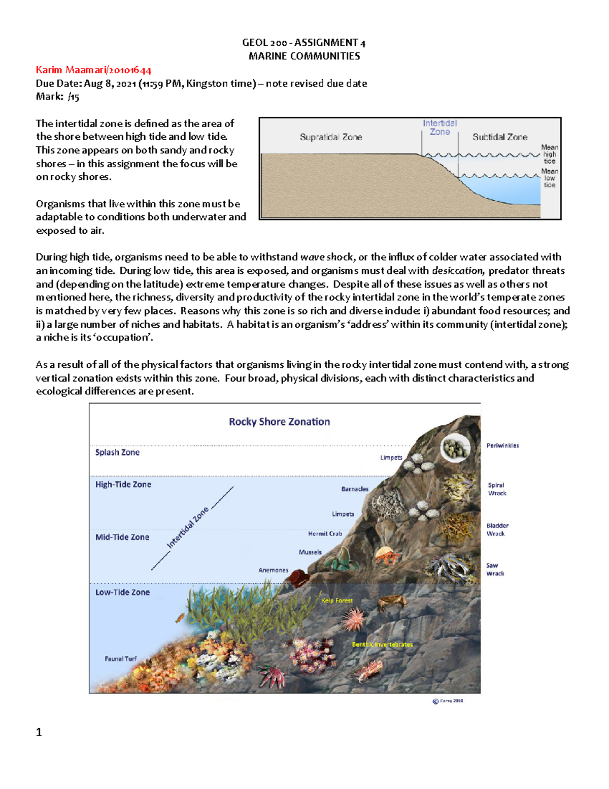 4 - geography - GEOL 200 - ASSIGNMENT 4 MARINE COMMUNITIES Karim ...