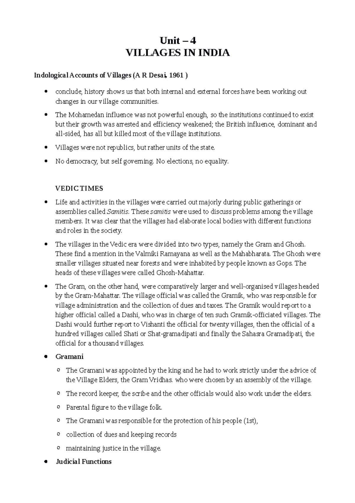 Villages notes - Unit – 4 VILLAGES IN INDIA Indological Accounts of ...