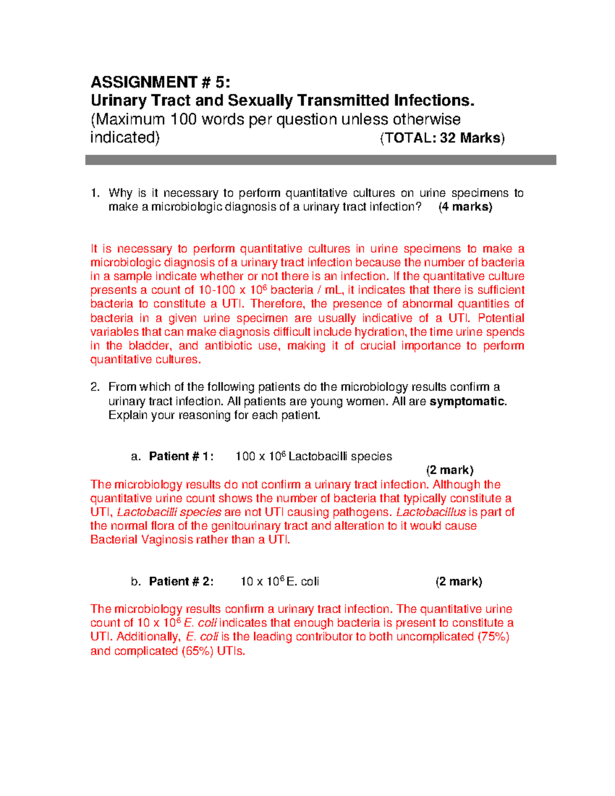 MICR121 Assignment #5 - ASSIGNMENT # 5: Urinary Tract and Sexually ...
