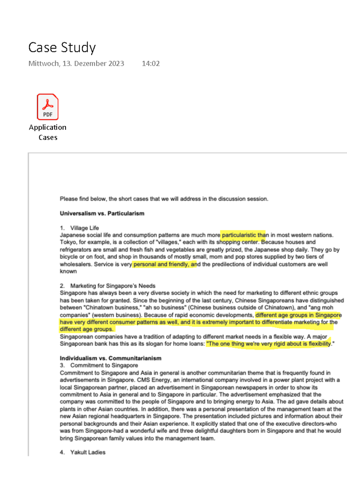 Case Study - Cultural - Applica'on Cases Case Study Mittwoch, 13 ...