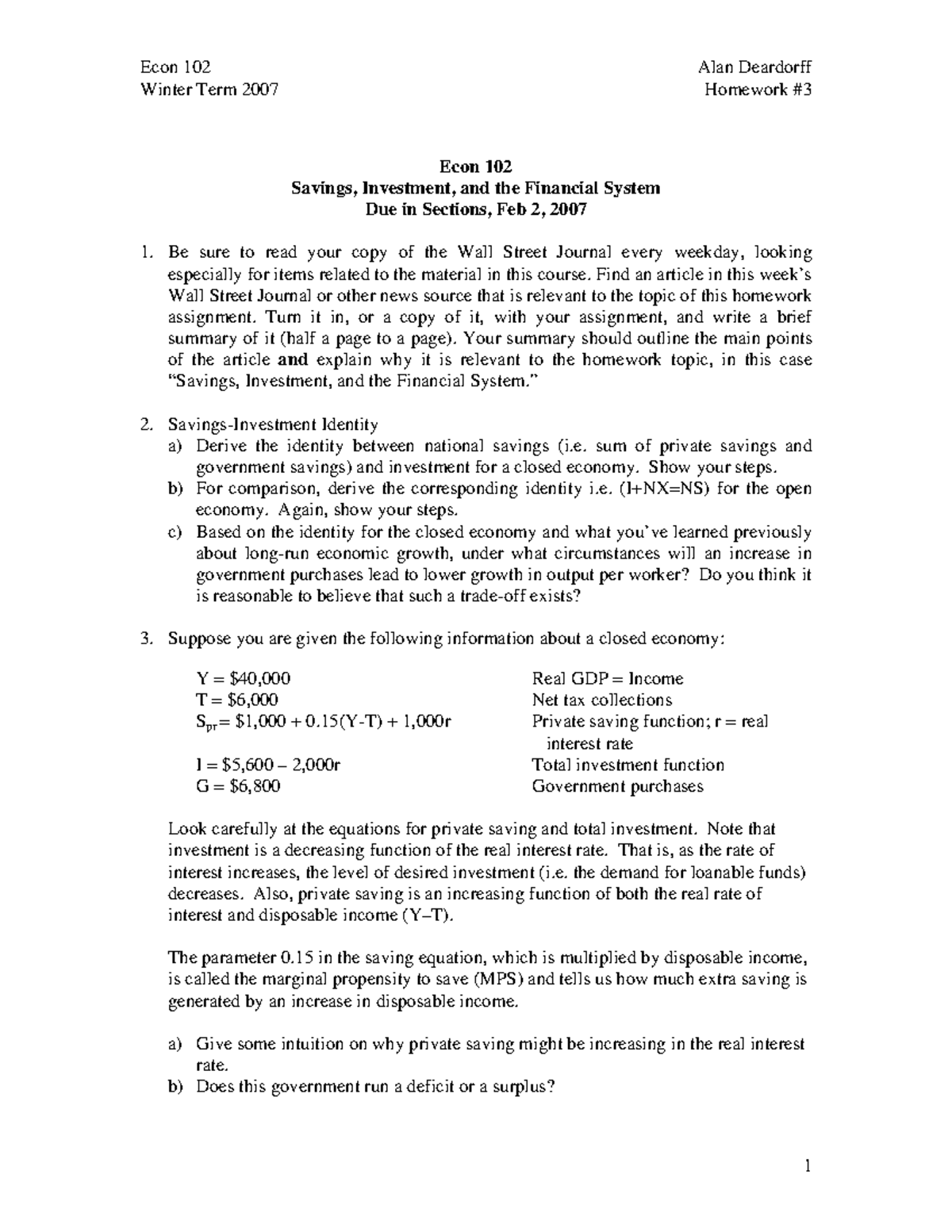 Seminar assignments - Homework assignment 3 - Econ 102 Winter Term 2007 ...
