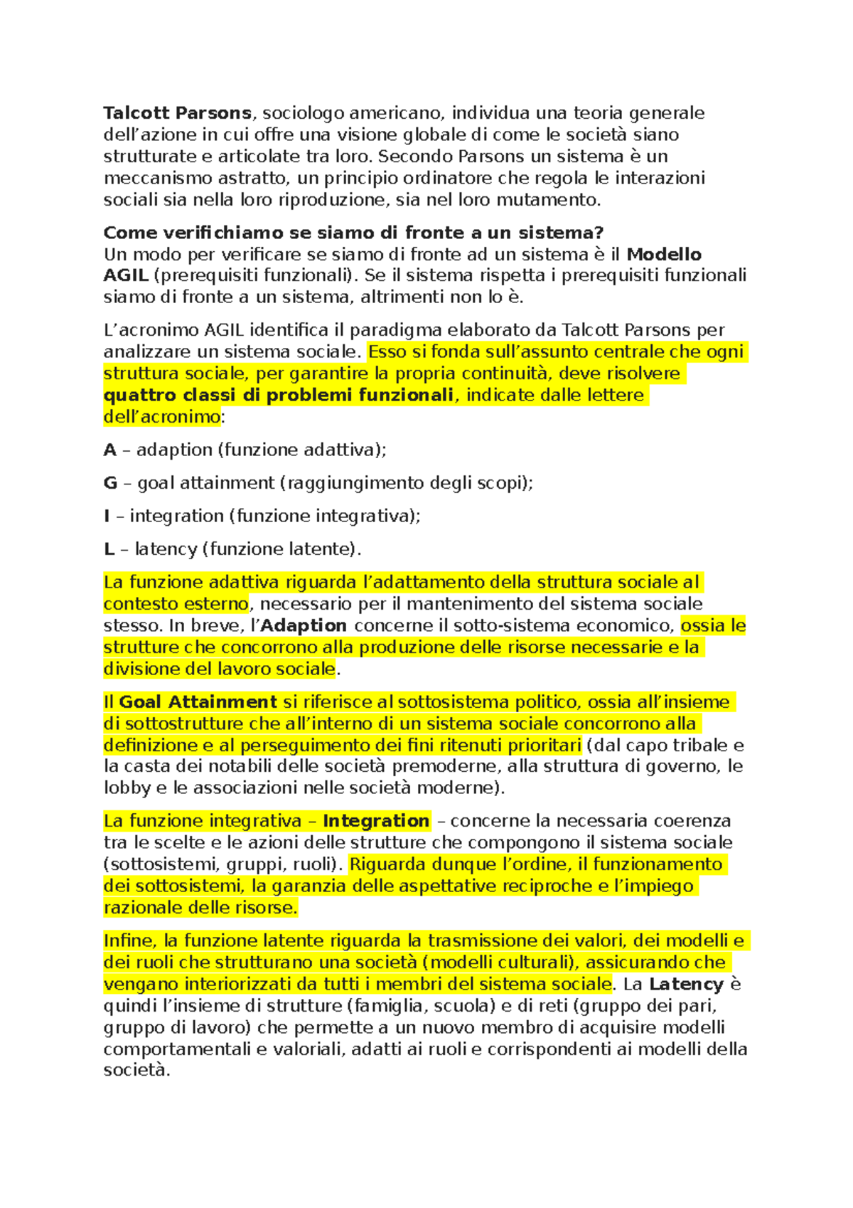 Appunti su Sistema AGIL e Talcott Parsons - Talcott Parsons, sociologo ...