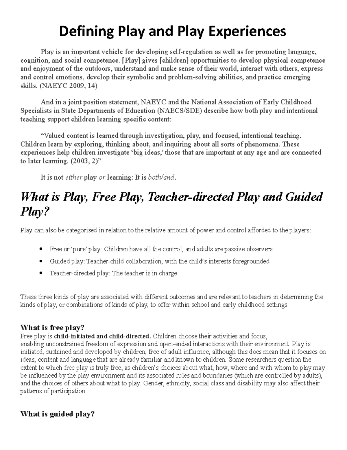 Defining Play and Play Experiences - [Play] gives [children ...