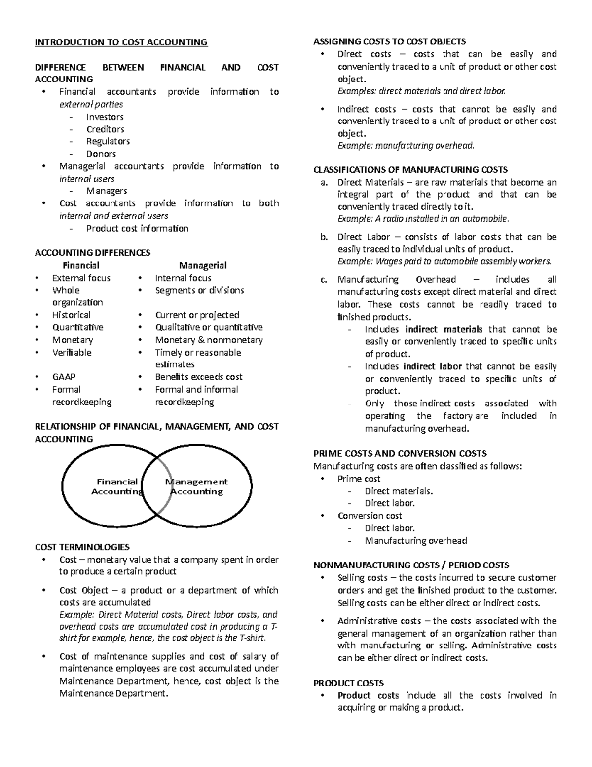 1 Introduction TO COST Accounting - FEU - Studocu