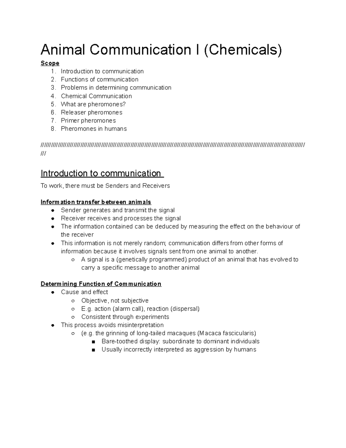 Lecture 7 Animal Communication I (Chemicals) - Animal Communication I ...