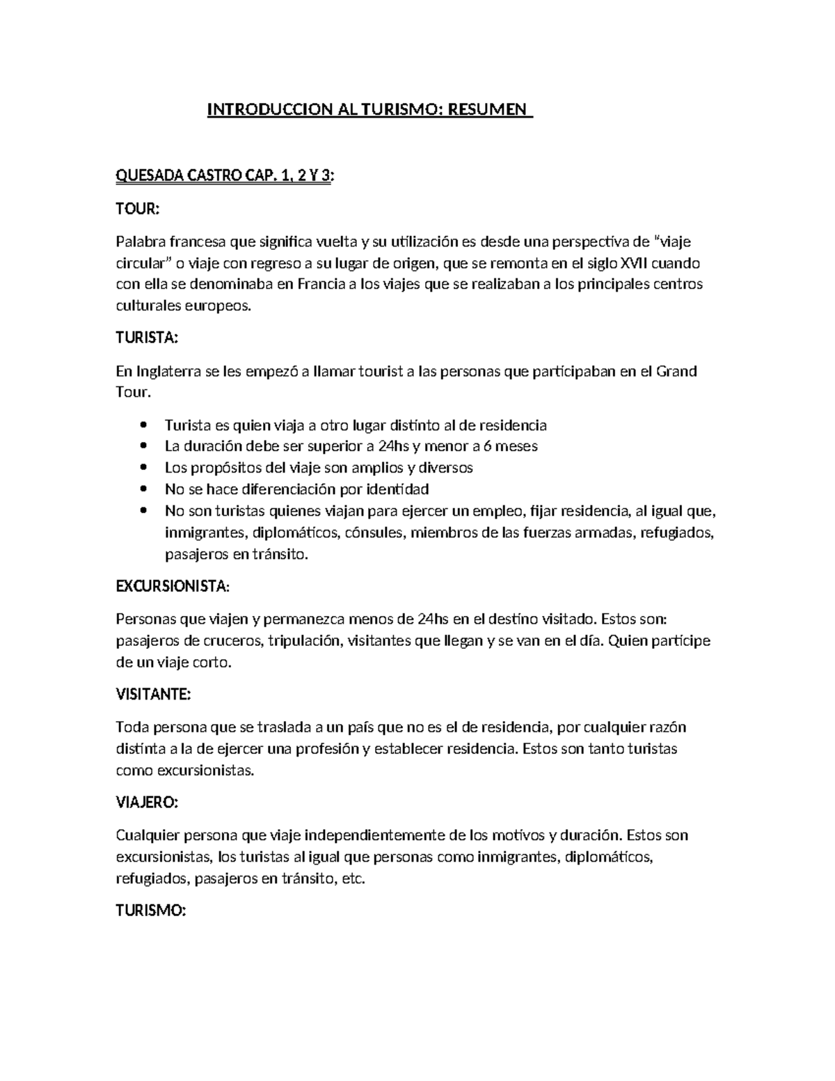 Introduccion AL Turismo Resumennn - INTRODUCCION AL TURISMO: RESUMEN ...