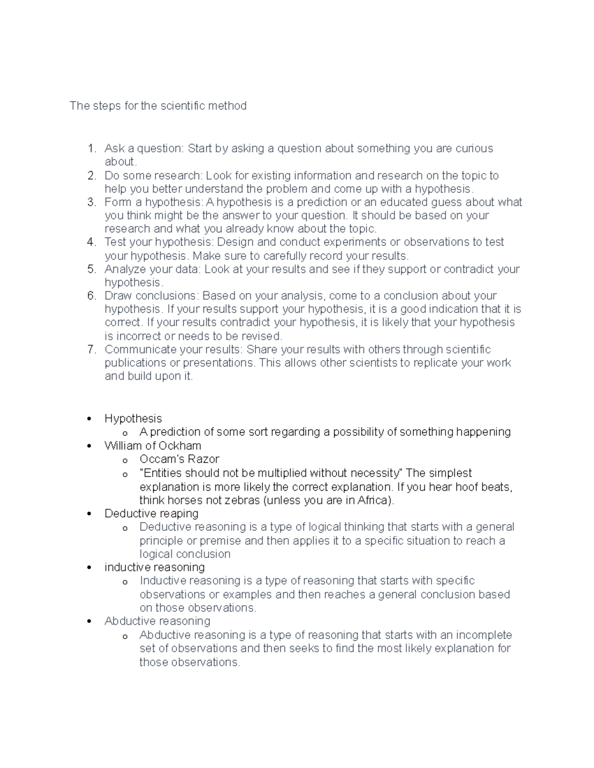 Scientfic method notes - The steps for the scientific method Ask a ...