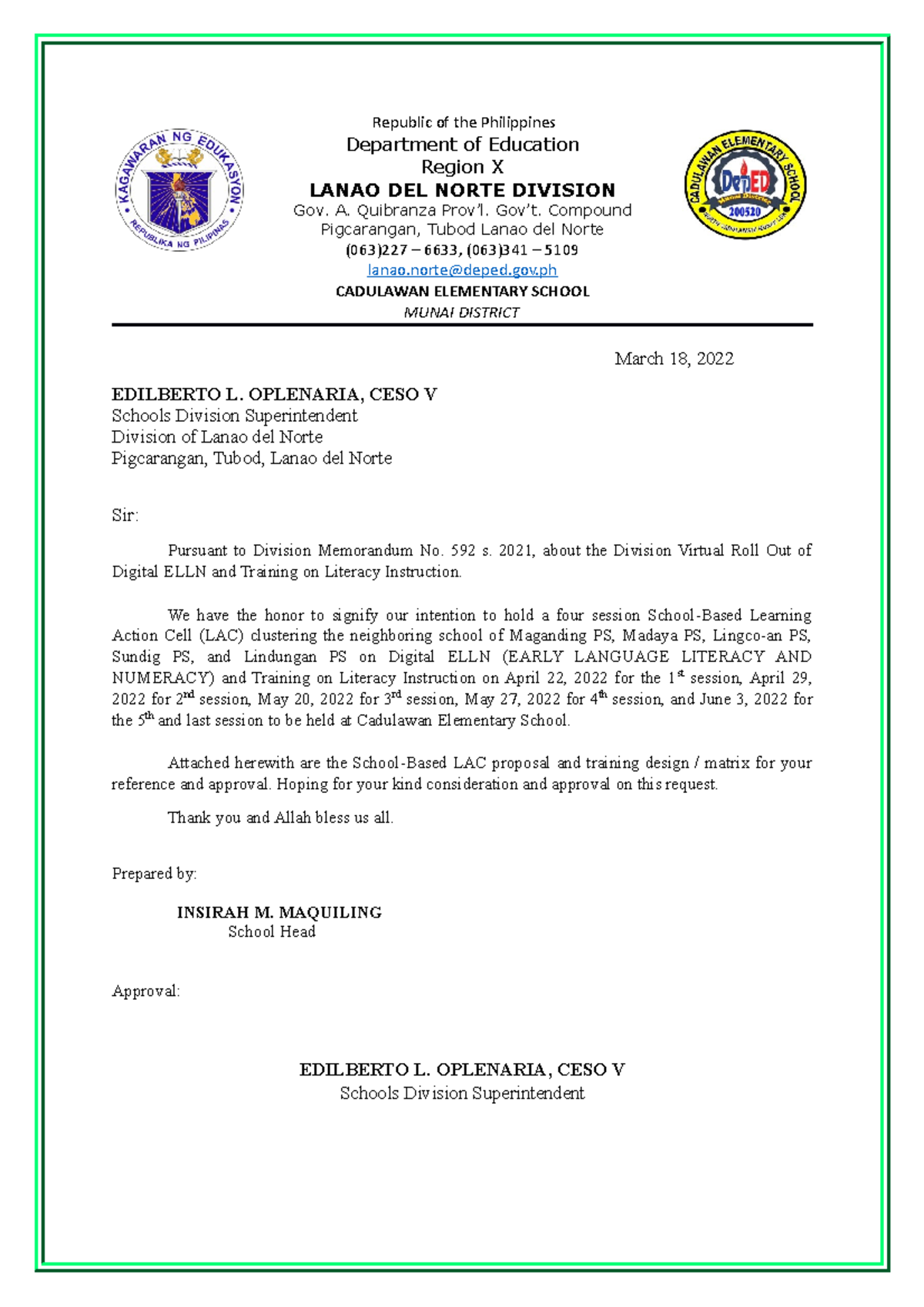 LAC Proposal-ELLN SCH - proposal - Republic of the Philippines ...