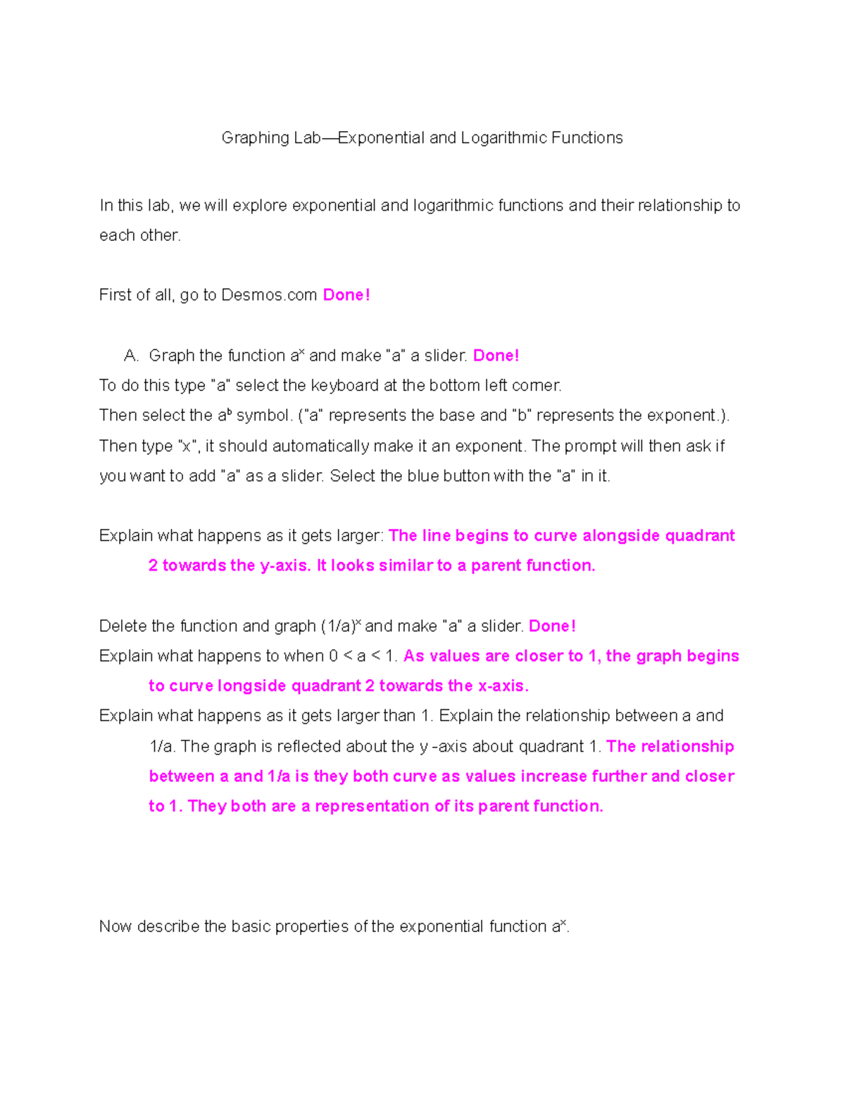 Exponential And Logarithmic Graphs Lab Graphing Lab—exponential And