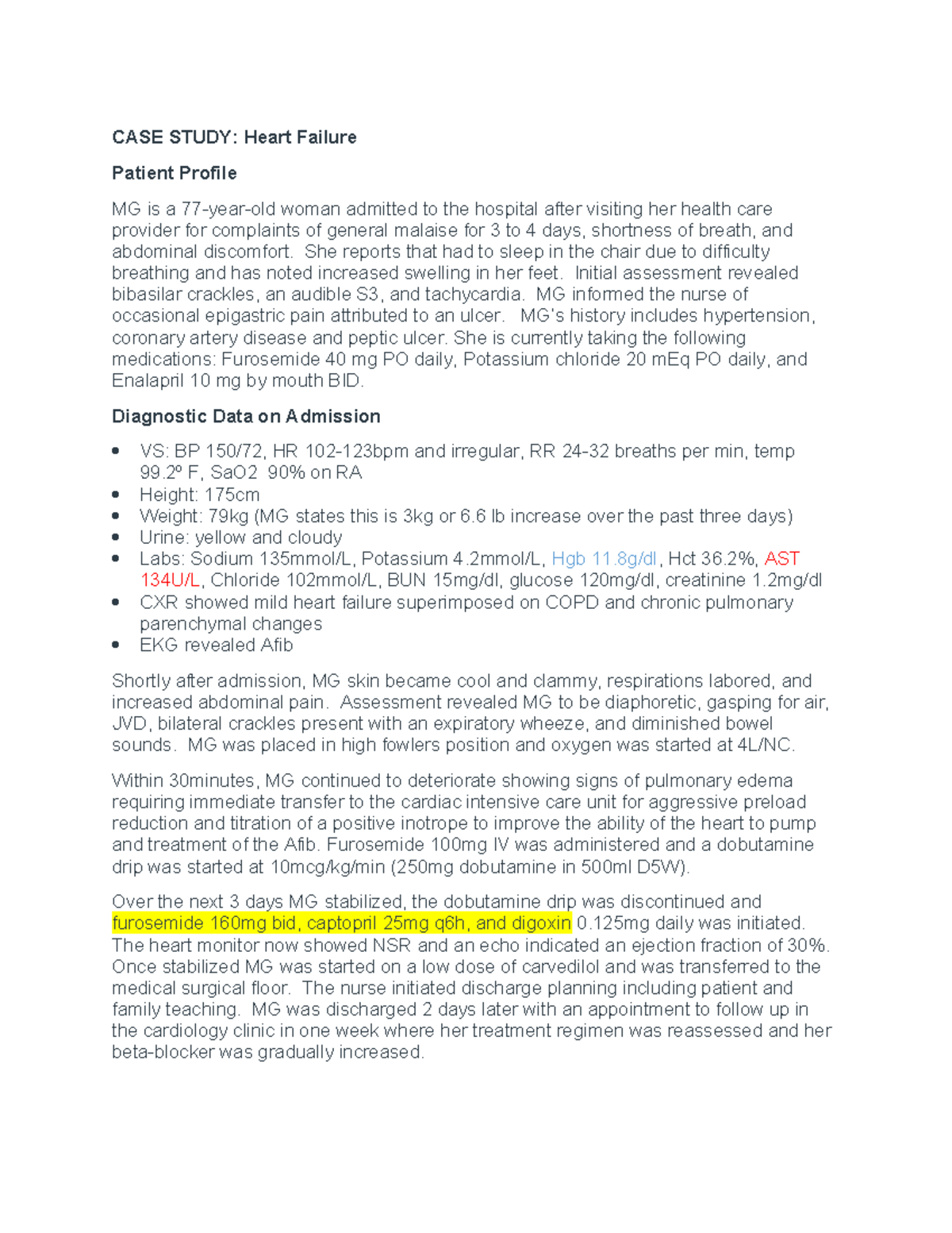 CASE Study - Heart Failure-1 - CASE STUDY: Heart Failure Patient ...
