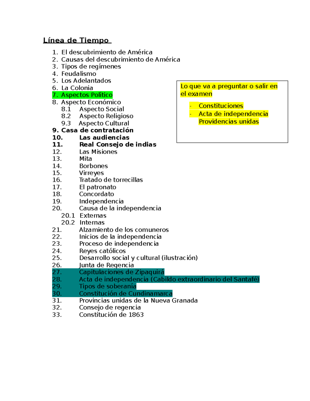 Notas para estudiar consititucional - Línea de Tiempo 1. El ...