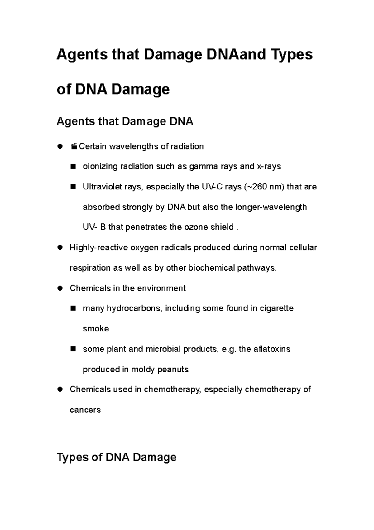 Agents that Damage DNA and Types of DNA Damage - Agents that Damage ...