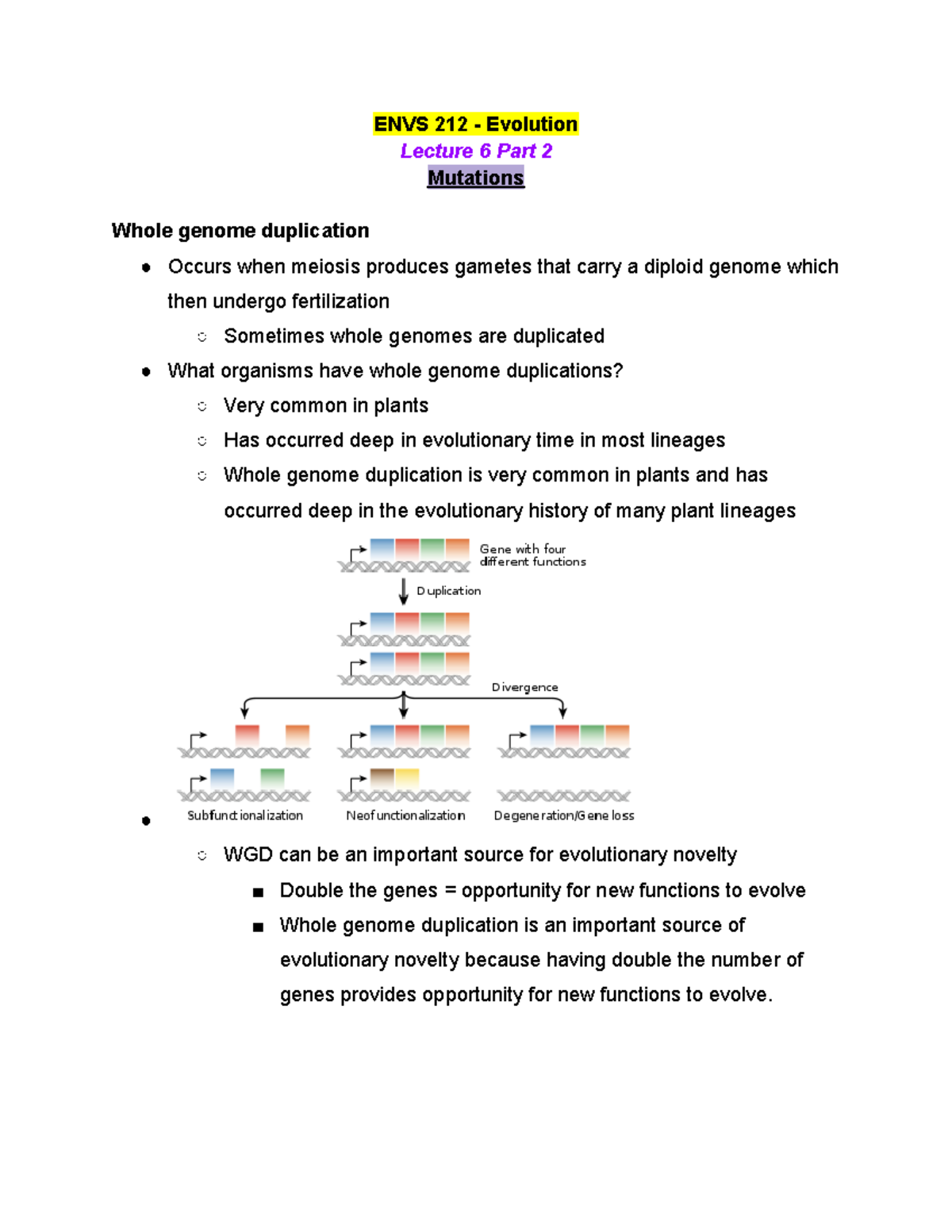 ENVS 212 Lecture 6 Part 2 - Spring 2020 - ENVS 212 - Evolution Lecture 6 Part 2 Mutations Whole ...