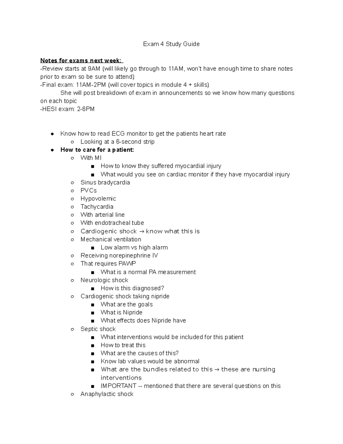 Exam 4 Study Guide - Exam 4 Study Guide Notes for exams next week ...