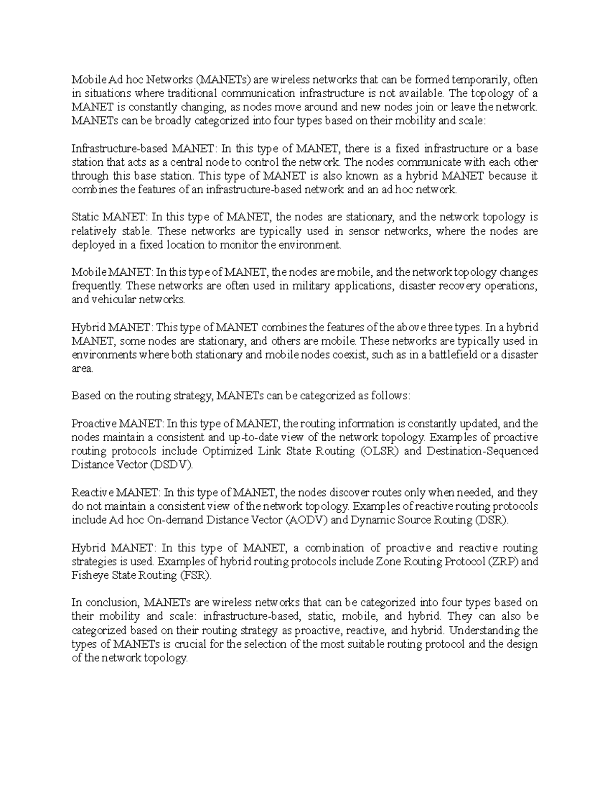 Manet types - ganga - Mobile Ad hoc Networks (MANETs) are wireless ...