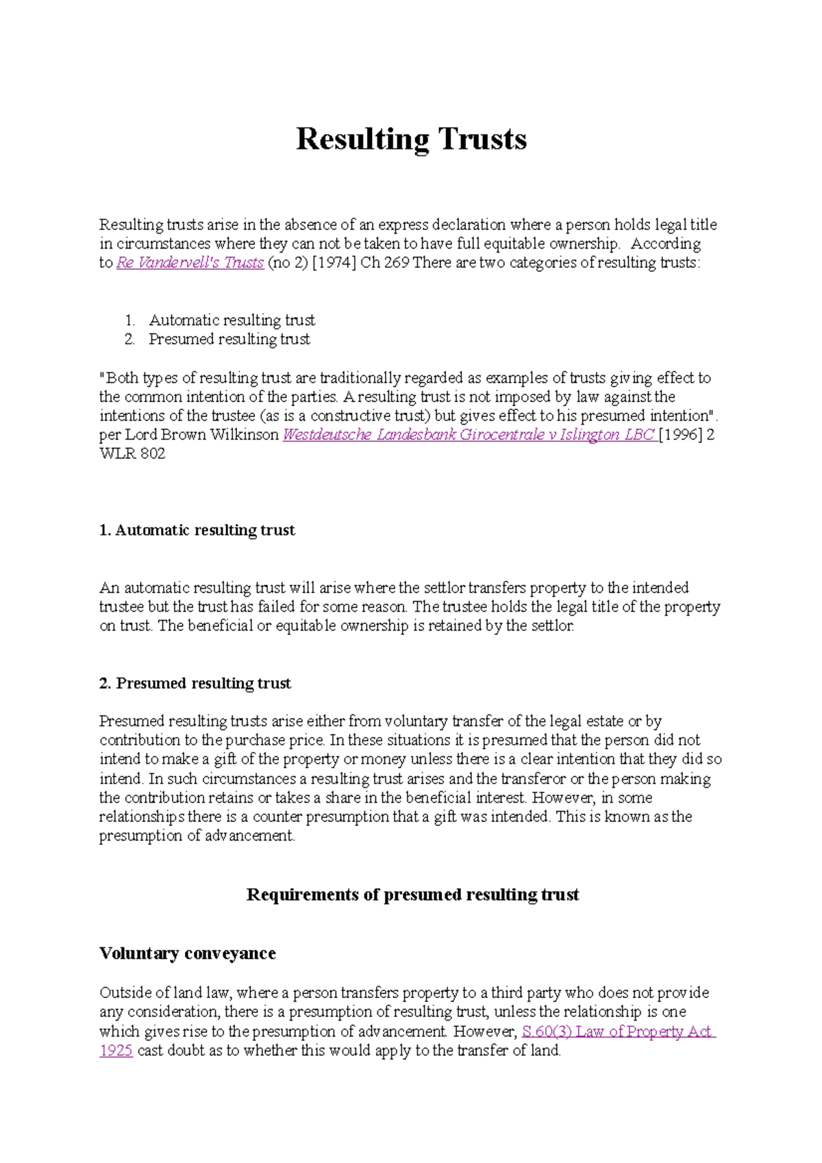 Resulting Trusts - Resulting Trusts - Studocu
