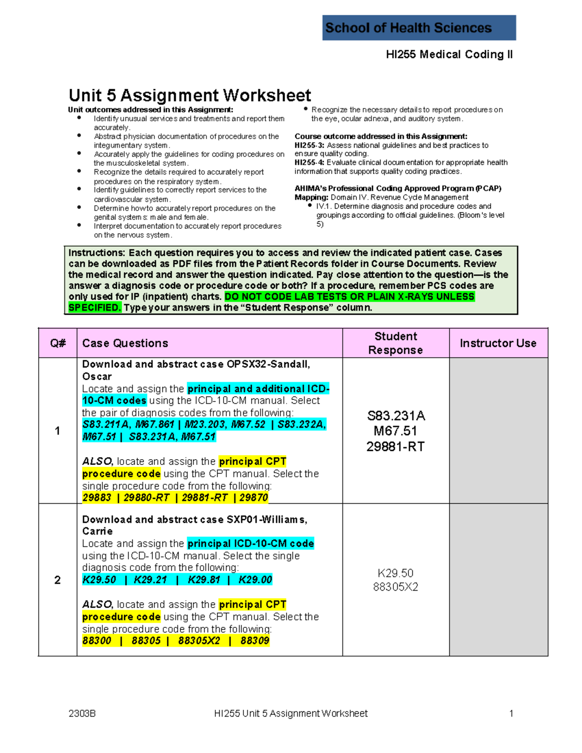 HI255 Unit 5 assignment - HI255 Medical Coding II Unit 5 Assignment ... HI255 Unit 5 assignment - HI255 Medical Coding II Unit 5 Assignment ...