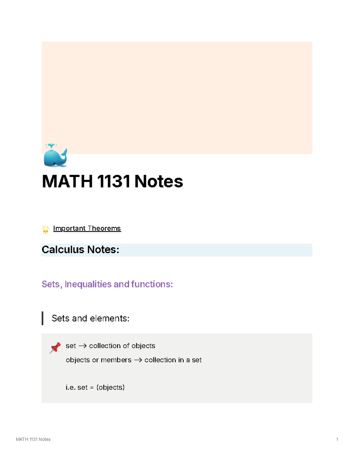 MATH 1131 Notes afa7b1f3efbe48c6b9c3b752338 bd4ff - 🐳 MATH 1131 Notes 🌟 ...
