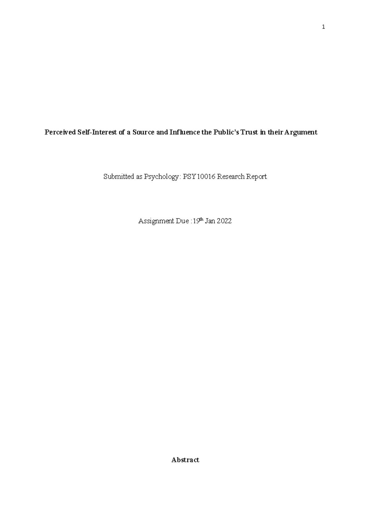 Assignment 2 Research report of Social Psycholology - Perceived Self ...