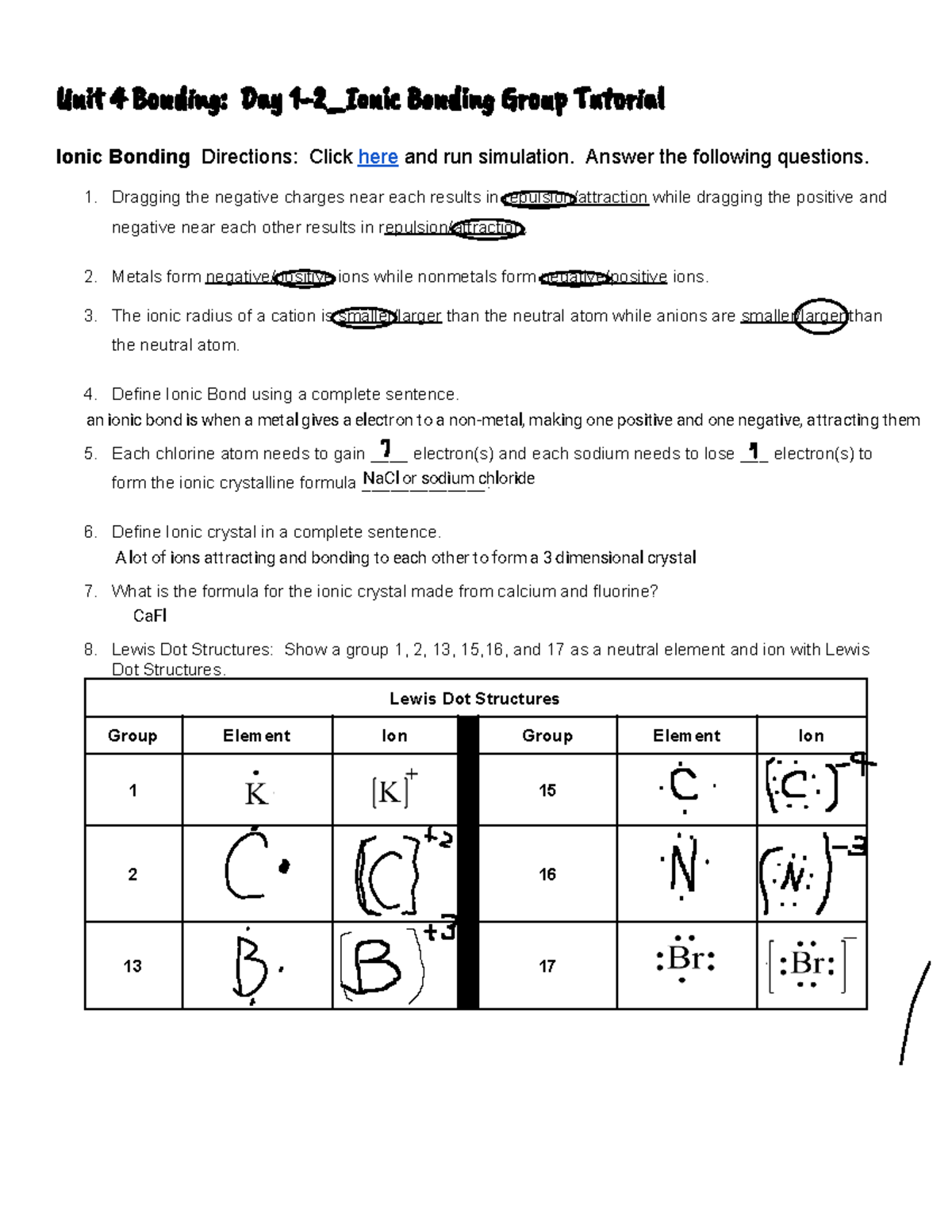 Ionic Bonding Group Tutorial - Uni󰉃 4 B󰈡󰈞d󰈏󰈝󰈈: Day 1-2_Ion󰈎󰇹 B󰈢󰈞di󰈝󰈈 Gr ...