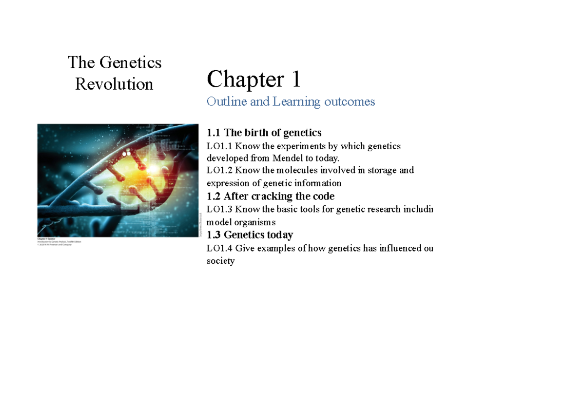 Chapter 1 - Lectures - The Genetics Revolution Chapter 1 Outline and ...