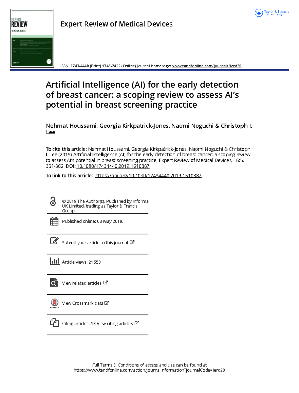 Artificial Intelligence AI for the early detection of breast cancer a ...