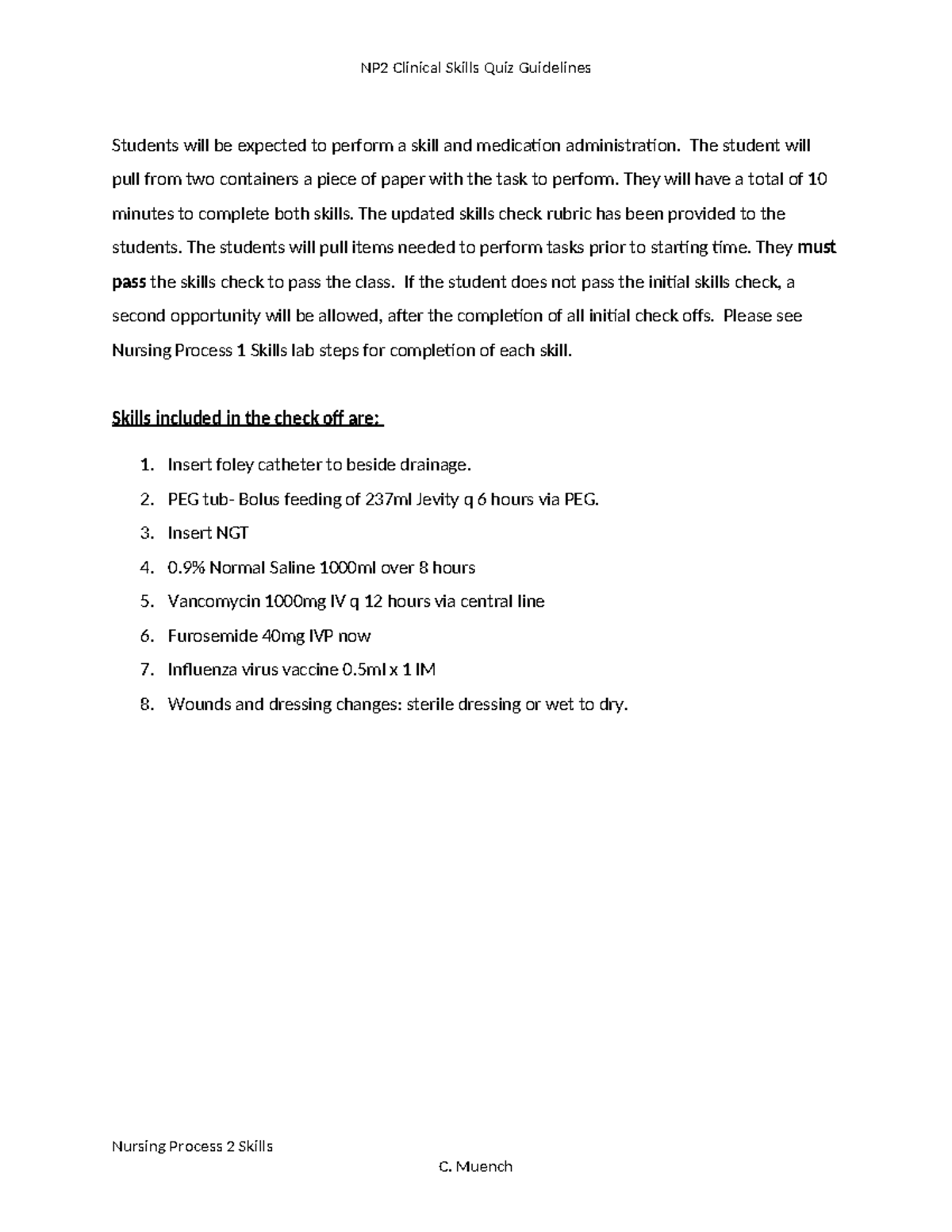 Skills+Check+Guidlines+NP2 - NP2 Clinical Skills Quiz Guidelines ...