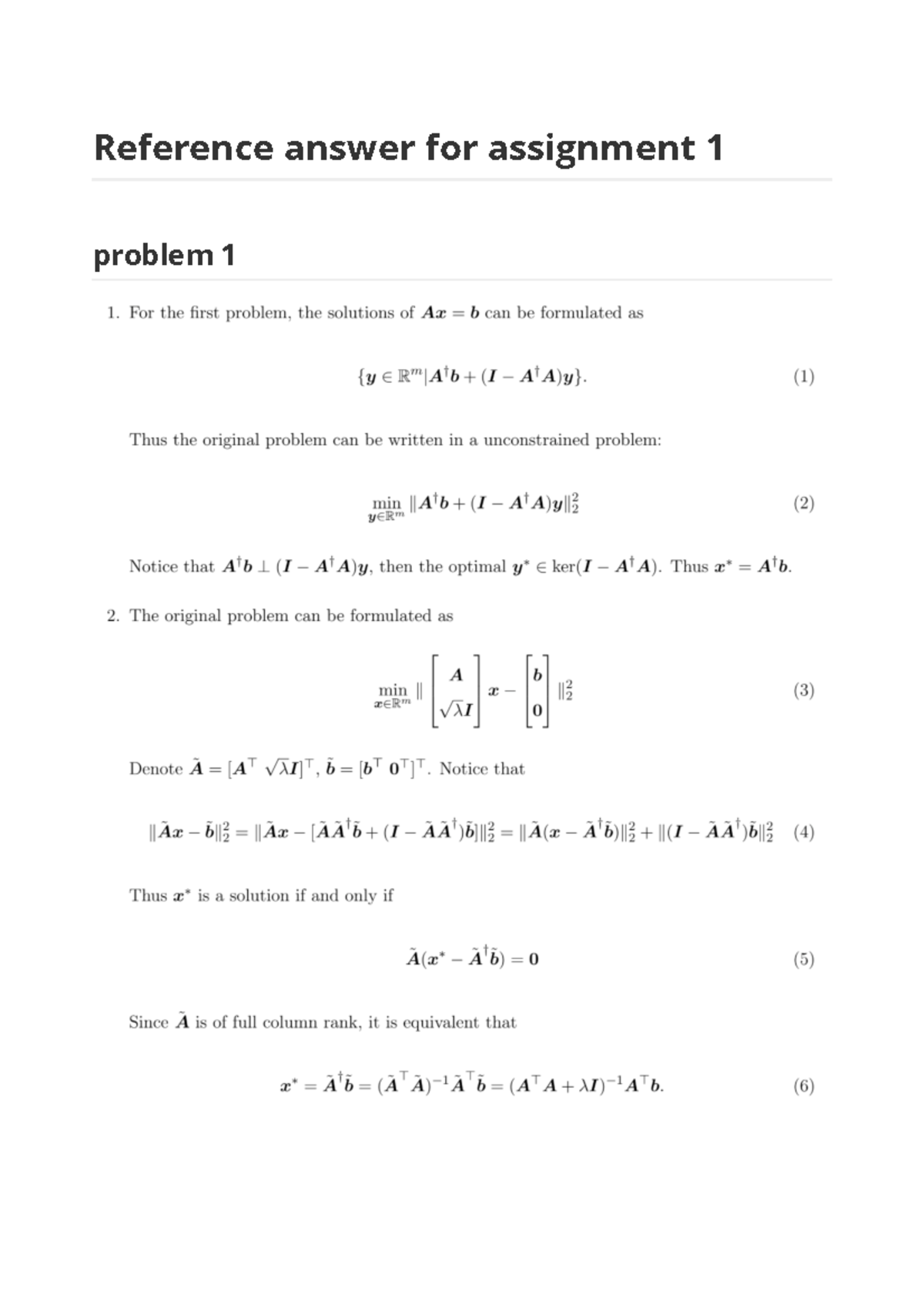 Reference answer for assignment 1 - Matrix Analysis - Reference answer ...