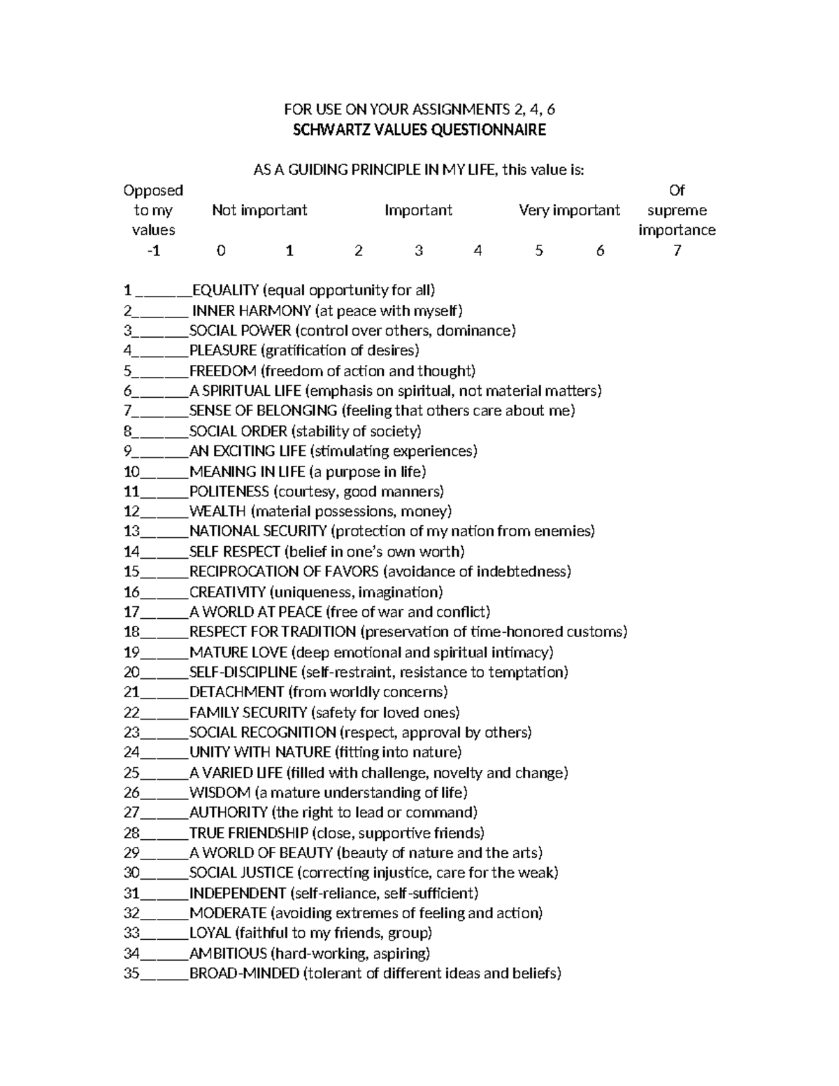 Schwartz Values list PVQ 4590 material - FOR USE ON YOUR ASSIGNMENTS 2 ...
