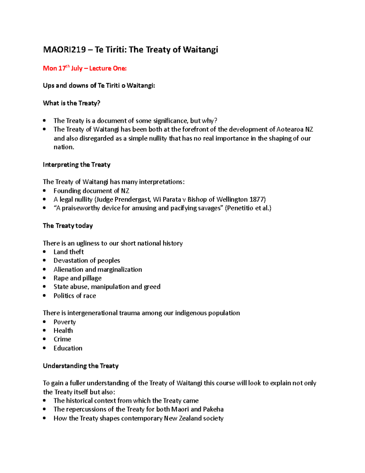 Maori 219 - This is the notes for the first half of Semester Two ...