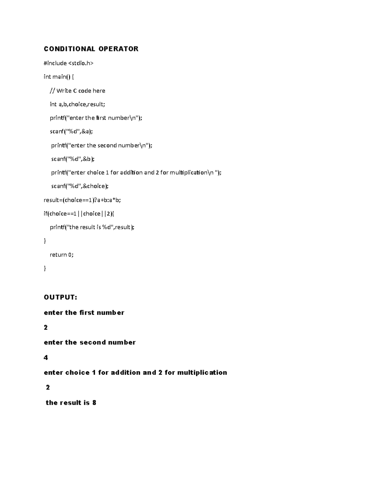 CONDTIONAL OPERATORS,SWITCH CASE, ARRAYS,STRINGS AND FUNCTIONS ...
