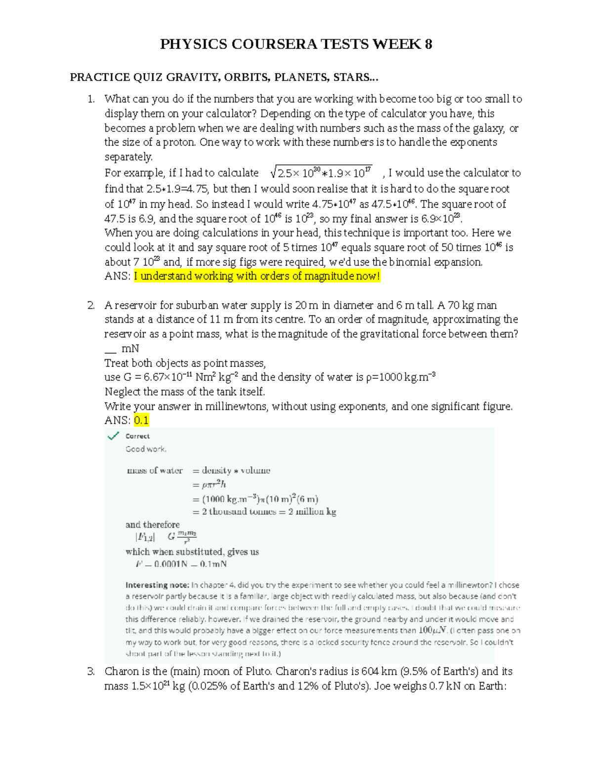 Physics Coursera Tests WEEK 8 - PRACTICE QUIZ GRAVITY, ORBITS, PLANETS ...