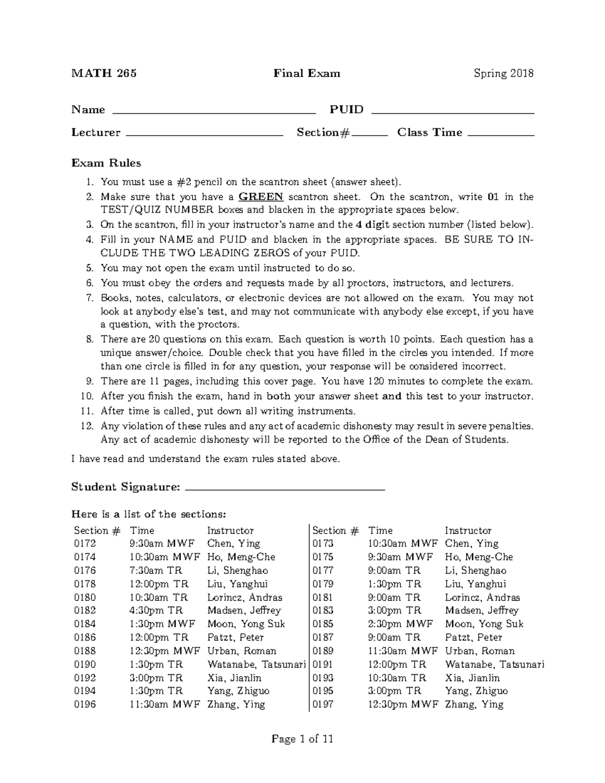 265 FE S18 - Practice exam questions - MATH 265 Final Exam Spring 2018 ...