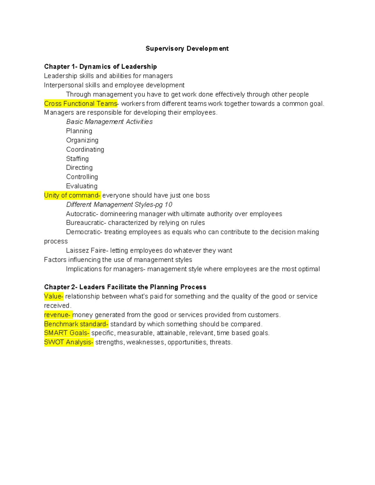 Supervisory Development Notes- HFT 2210-36982 - Supervisory Development ...